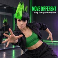 China Wholesale Neon Green Black Spiked Punk Wig for Adults, Synthetic Mohawk Costume Hairpiece for Halloween, Cosplay, Rock Parties, Stage Shows, Festivals, Events, Retailers and Custom Orders for sale