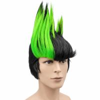 China Wholesale Neon Green Black Spiked Punk Wig for Adults, Synthetic Mohawk Costume Hairpiece for Halloween, Cosplay, Rock Parties, Stage Shows, Festivals, Events, Retailers and Custom Orders for sale