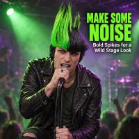 China Wholesale Neon Green Black Spiked Punk Wig for Adults, Synthetic Mohawk Costume Hairpiece for Halloween, Cosplay, Rock Parties, Stage Shows, Festivals, Events, Retailers and Custom Orders for sale