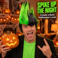 China Wholesale Neon Green Black Spiked Punk Wig for Adults, Synthetic Mohawk Costume Hairpiece for Halloween, Cosplay, Rock Parties, Stage Shows, Festivals, Events, Retailers and Custom Orders for sale