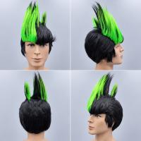 China Wholesale Neon Green Black Spiked Punk Wig for Adults, Synthetic Mohawk Costume Hairpiece for Halloween, Cosplay, Rock Parties, Stage Shows, Festivals, Events, Retailers and Custom Orders for sale