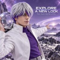 China Silver Purple Ombre Short Spiky Cosplay Wig, Layered Messy Straight Anime Costume Wig for Men Women, Synthetic Heat Resistant Wig with Bangs, Ideal for Halloween Party for sale