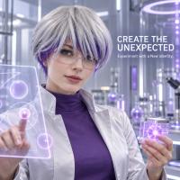 China Silver Purple Ombre Short Spiky Cosplay Wig, Layered Messy Straight Anime Costume Wig for Men Women, Synthetic Heat Resistant Wig with Bangs, Ideal for Halloween Party for sale
