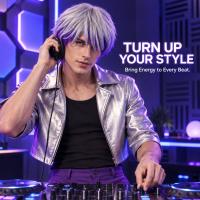 China Silver Purple Ombre Short Spiky Cosplay Wig, Layered Messy Straight Anime Costume Wig for Men Women, Synthetic Heat Resistant Wig with Bangs, Ideal for Halloween Party for sale