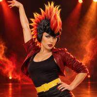 China Black Red Yellow Mohawk Wig for Women, Spiky Flame Punk Rock Mohican Costume Wig, Synthetic Fiber, Ideal for Halloween, Rock Concert, Carnival, 80s Retro Party, Fancy Dress Cosplay Themed Stage for sale