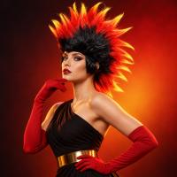 China Black Red Yellow Mohawk Wig for Women, Spiky Flame Punk Rock Mohican Costume Wig, Synthetic Fiber, Ideal for Halloween, Rock Concert, Carnival, 80s Retro Party, Fancy Dress Cosplay Themed Stage for sale