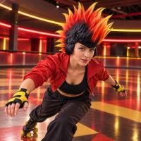 China Black Red Yellow Mohawk Wig for Women, Spiky Flame Punk Rock Mohican Costume Wig, Synthetic Fiber, Ideal for Halloween, Rock Concert, Carnival, 80s Retro Party, Fancy Dress Cosplay Themed Stage for sale