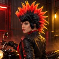 China Black Red Yellow Mohawk Wig for Women, Spiky Flame Punk Rock Mohican Costume Wig, Synthetic Fiber, Ideal for Halloween, Rock Concert, Carnival, 80s Retro Party, Fancy Dress Cosplay Themed Stage for sale