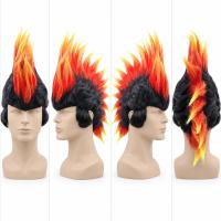 China Black Red Yellow Mohawk Wig for Women, Spiky Flame Punk Rock Mohican Costume Wig, Synthetic Fiber, Ideal for Halloween, Rock Concert, Carnival, 80s Retro Party, Fancy Dress Cosplay Themed Stage for sale