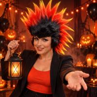China Black Red Yellow Mohawk Wig for Women, Spiky Flame Punk Rock Mohican Costume Wig, Synthetic Fiber, Ideal for Halloween, Rock Concert, Carnival, 80s Retro Party, Fancy Dress Cosplay Themed Stage for sale