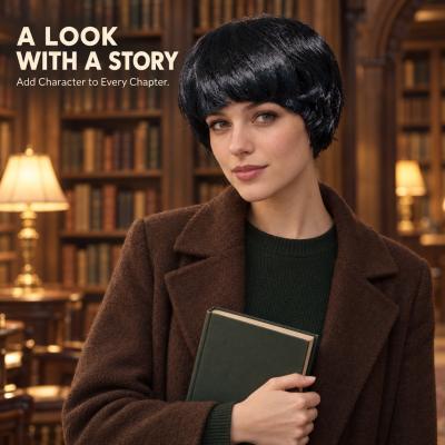 China Black Short Mushroom Bowl Cut Wig with Straight Bangs, Men Women Synthetic Costume Wig, Asymmetrical Bob Wig, Ideal for Anime Cosplay, Halloween Party, Fancy Dress, Comic Con, Themed Role Play & Stage for sale