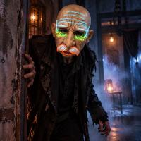 China LED Old Man Mask, Realistic Elderly Face Mask with Glowing Neon Light Design, Cyberpunk Halloween Costume Mask, Scary Horror Party Mask for Adults, Futuristic Cosplay Prop, Night Club Performance for sale