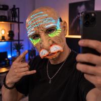 China LED Old Man Mask, Realistic Elderly Face Mask with Glowing Neon Light Design, Cyberpunk Halloween Costume Mask, Scary Horror Party Mask for Adults, Futuristic Cosplay Prop, Night Club Performance for sale