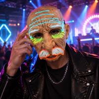 China LED Old Man Mask, Realistic Elderly Face Mask with Glowing Neon Light Design, Cyberpunk Halloween Costume Mask, Scary Horror Party Mask for Adults, Futuristic Cosplay Prop, Night Club Performance for sale