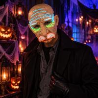 China LED Old Man Mask, Realistic Elderly Face Mask with Glowing Neon Light Design, Cyberpunk Halloween Costume Mask, Scary Horror Party Mask for Adults, Futuristic Cosplay Prop, Night Club Performance for sale