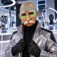 China LED Old Man Mask, Realistic Elderly Face Mask with Glowing Neon Light Design, Cyberpunk Halloween Costume Mask, Scary Horror Party Mask for Adults, Futuristic Cosplay Prop, Night Club Performance for sale