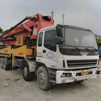 China Used Putzmeister Hydraulic Concrete Pump Trailer 121 Feet Z-Shaped Boom 100m³/h Output 380V Electric for sale