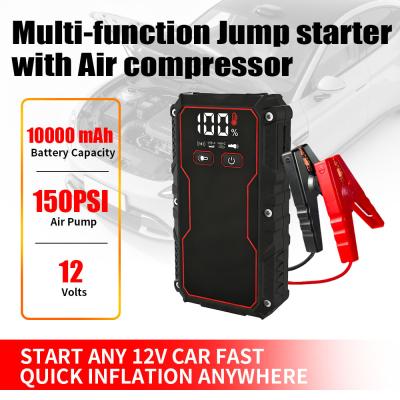 China Smart Jump Starter Pack 8000mAh 10000mAh Car Emergency Battery Booster 12V 150PSI Tire Inflator for sale