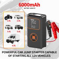 China Car Battery Booster Jump Starter 12V Portable Tire Inflator 4 In 1 6000mAh Emergency Jump Starter Air Pump for sale