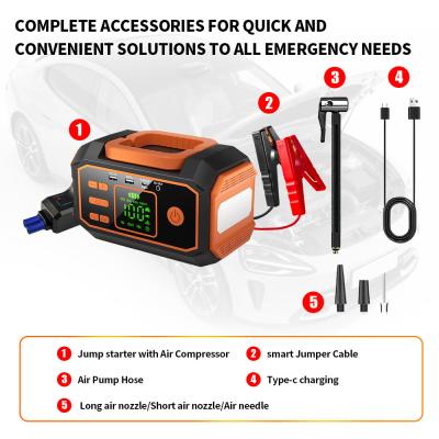 China 10000mAh 12000mAh 16000mAh Jump Starter Power Bank Emergency Starter Battery With Air Compressor for sale