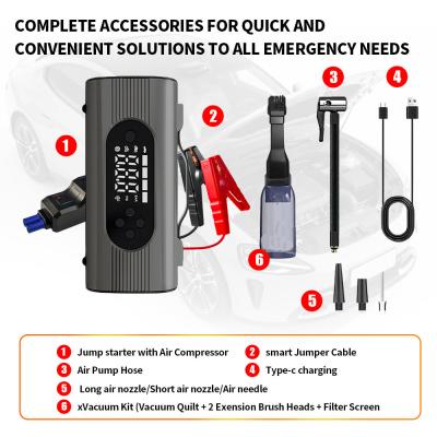 China Power Compact 12V Car Battery Jump Starter With Tyre Inflator Battery Powered Tire Inflator Emergency Battery Pack for sale
