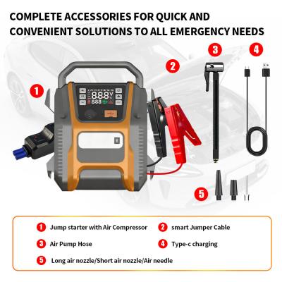 China Multi Function Air Pump Tire Inflator 53600mAh Car Jump Starter  Digital 150PSI Electric Tire Pump for sale