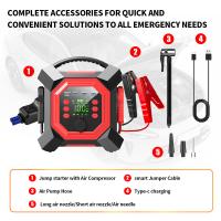 China Digital Car Battery Booster Jumper Pack 24000mAh Jump Starter Power Bank With Tire Inflator 150PSI for sale