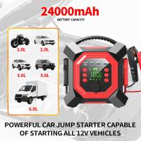 China Digital Car Battery Booster Jumper Pack 24000mAh Car Jump Starter Power Bank With Tire Inflator 150PSI for sale