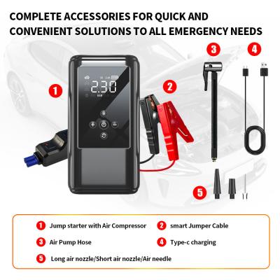 China Electric Emergency Car Battery Charger Booster Pack Air Pump 150PSI Car Portable Tyre Inflator for sale