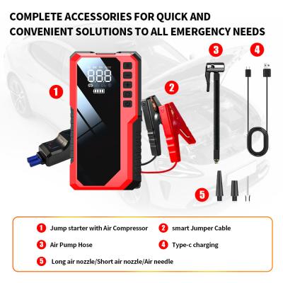 China Car Battery Charger Car Jump Starter Pack Multi Function Air Compressor Jump Starter 6400mAh 8000mAh 12V for sale
