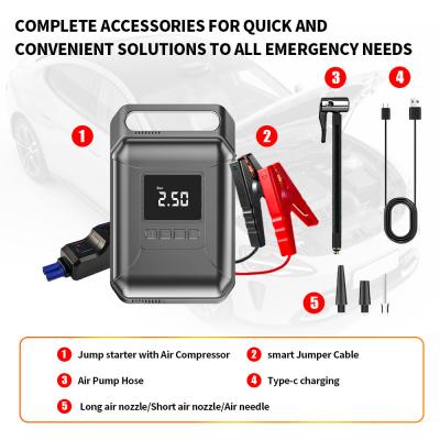 China Compact Car Jump Starter Power Bank Diesel 12V 8000mAh Portable Battery Jump Starter Tire Inflators for sale