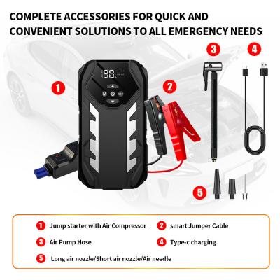 China Tire Inflator Outdoor Vehicle Battery Jump Starter 8000mAh 12V  Pack Air Compressor Tire Inflation Car Jump Starter Kit for sale