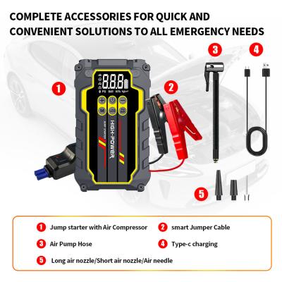 China Emergency Car 12 Volt Battery Jump Starter With Air Pump Compressor 150PSI Tire Inflator Jump Starter Booster Pack for sale