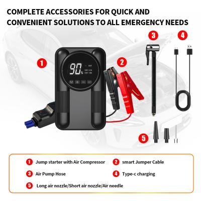 China Portable 2 In 1 Car Jump Starter  Battery Booster With Air Compressor Tire Inflator 8000mAh for sale