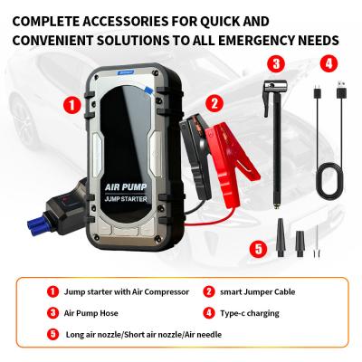 China 12 Volt 32000mAh Car Battery Jump Starter With Air Compressor Tire Inflator 3 - 150 PSI Emergency Battery Pack for sale