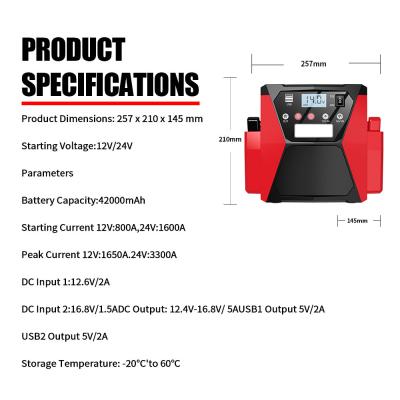 China 24v Truck Jump Starter Pack Portable Car Emergency Battery Booster Tire Inflators 12V 24V 58000Amp 64000mAh Battery for sale