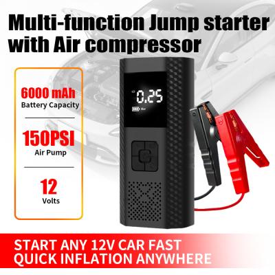 China 2 In 1 Mini Jump Starter Portable Tyre Inflator 6000mAh Electric Car Air Pump With Air Compressor for sale
