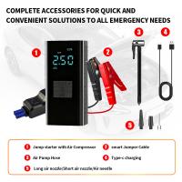 China Car Emergency Jump Starter Power Supply ABS 6000mAh / 8000mAh Air Compressor Car Battery Charger Jump Starter for sale