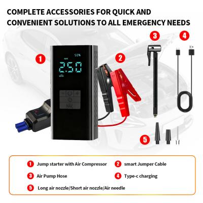 China Car Emergency Jump Starter Power Supply ABS 6000mAh / 8000mAh Air Compressor Car Battery Charger Jump Starter for sale