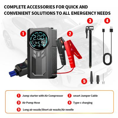 China Multi Function Mini Jump Starter With Tyre Inflator 150 PSI Car Air Pump Compressor Tire Pump Emergency Starter Pack for sale