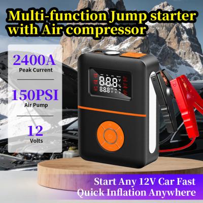 China 2400A Peak Current Car Jump Starter with 150 PSI Air Compressor and 16000mAh Power Bank for 12V Vehicles for sale