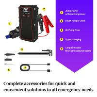 China Portable 6-in-1 Jump Starter with Air Compressor 150PSI Tire Inflator Power Bank LED Flashlight SOS 12V Car Battery Booster for All Gas Vehicles for sale