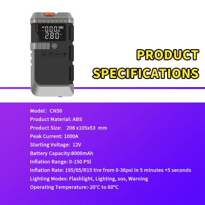 China Portable 8000mAh Jump Starter with 150 PSI Tire Inflator and 12V Vehicle Support for Emergency Power for sale