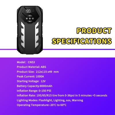 China Portable 8000mAh 6-in-1 Jump Starter with 150PSI Air Compressor and Emergency Booster Pack for Gas Engines for sale