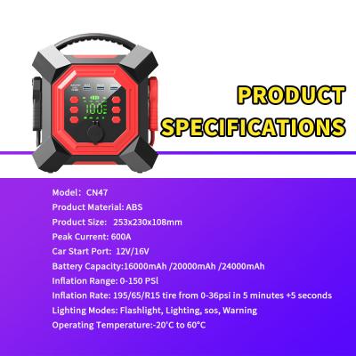 China 24000mAh Portable Car Jump Starter with 150PSI Digital Display Air Compressor and 1000A Instant Current for 12V Vehicles for sale