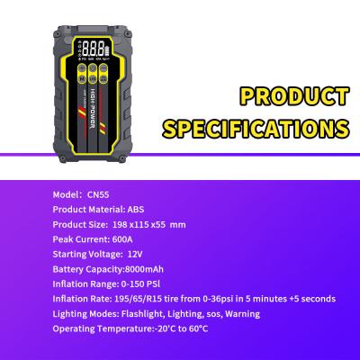 China HIGH-POWER 8000mAh 12V Car Jump Starter with 150PSI Air Compressor Pump, 6-in-1 Multi-Function Power Bank, Flashlight, SOS & Jump Cables for All 12V Vehicles for sale