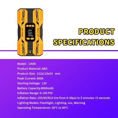 China Heavy Duty 600A Peak Car Jump Starter with 8000mAh Battery, 12V Air Compressor (150PSI), Tire Inflator, USB Charger, LED Light for Cars Trucks SUVs for sale
