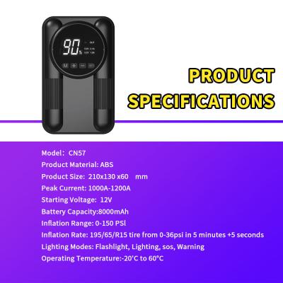 China 8000mAh 6-in-1 Car Jump Starter Air Compressor Pump 12V Portable Power Bank with Digital Display, Flashlight, SOS for Vehicles up to 6.0L for sale
