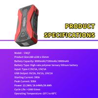 China Multi-Function 12V 8000mAh 500A Peak Car Jump Starter with Air Compressor, Power Bank, Flashlight, Emergency Strobe Light, Portable Battery Booster & Inflator for All 12V Vehicles for sale