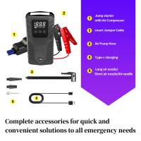 China Multi-Function 12V 8000mAh Car Jump Starter with Air Compressor, 500A Peak, Power Bank, Flashlight, Strobe Light & Smart Cables for sale